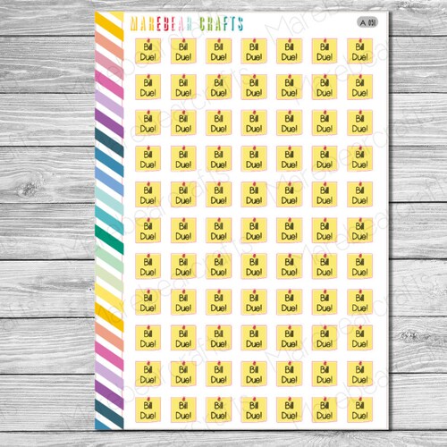 Bill Due Planner Stickers Printable 1.5w X 0.5h | Etsy