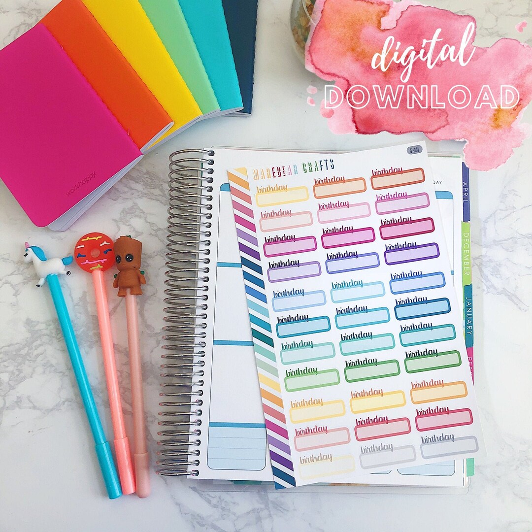 Birthday Script Label Box DIGITAL DOWNLOAD Digital Stickers - Etsy