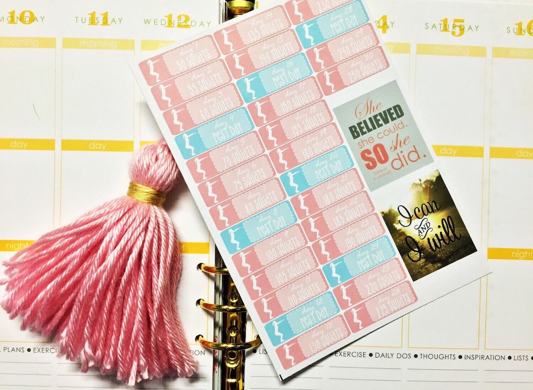 30 Day Squat Challenge Stickers Perfect for Your Erin Condren Life ...