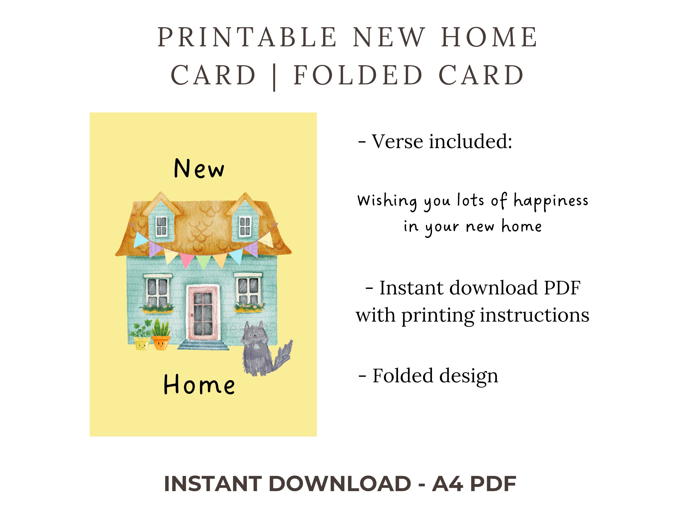 Printable New Home Card Printable Folded Card Instant Download ...