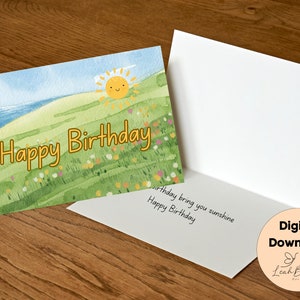 Printable Birthday Card, Folded Landscape Design, Digital Download With ...