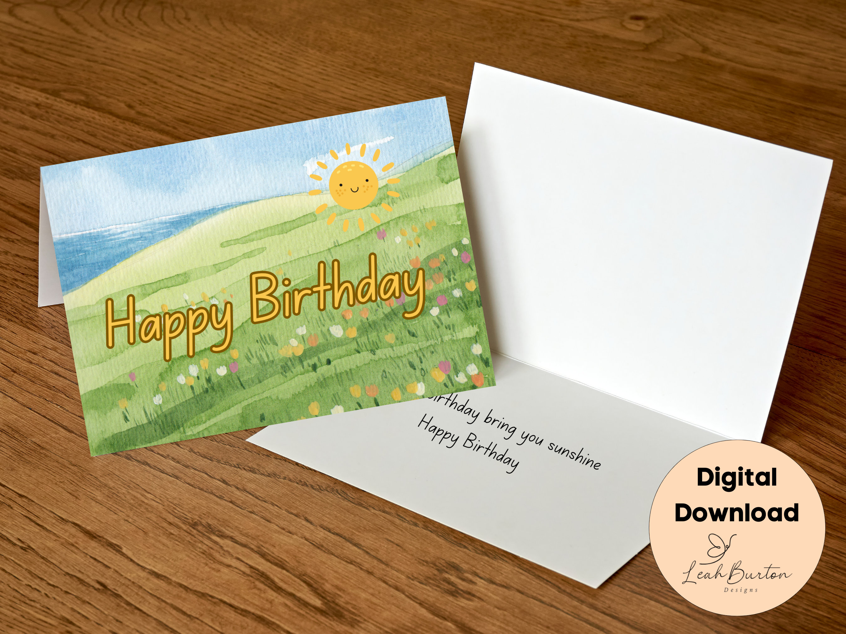 Printable Birthday Card, Folded Landscape Design, Digital Download With ...