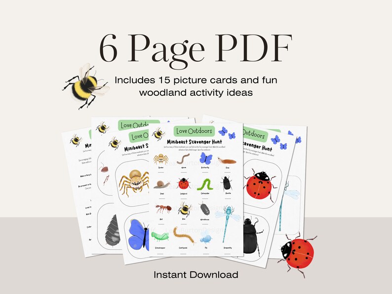 Minibeast Scavenger Hunt Printable, Activity Sheets, Party Game, Fun ...