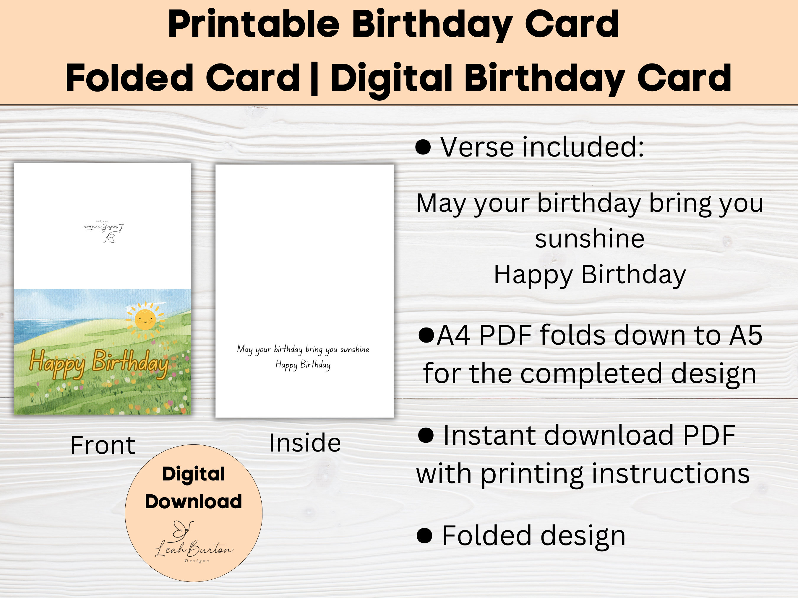 Printable Birthday Card, Folded Landscape Design, Digital Download With ...