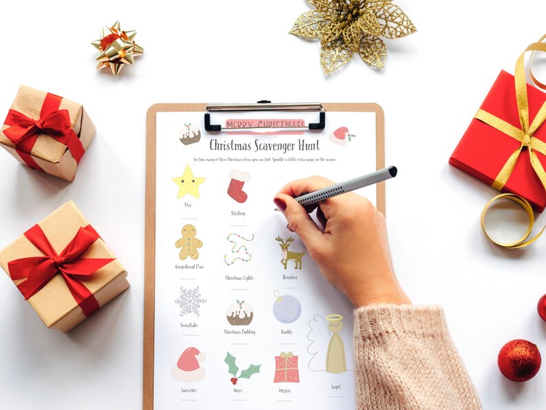 Hand Drawn Christmas Scavenger Hunt: Festive Kids Activity (printable ...