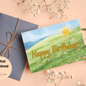 Printable Birthday Card, Folded Landscape Design, Digital Download With ...