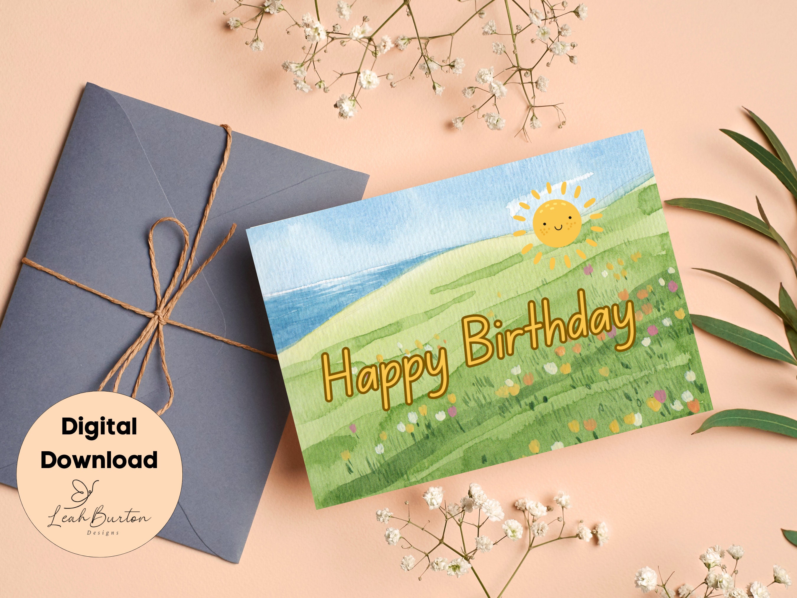 Printable Birthday Card, Folded Landscape Design, Digital Download With ...