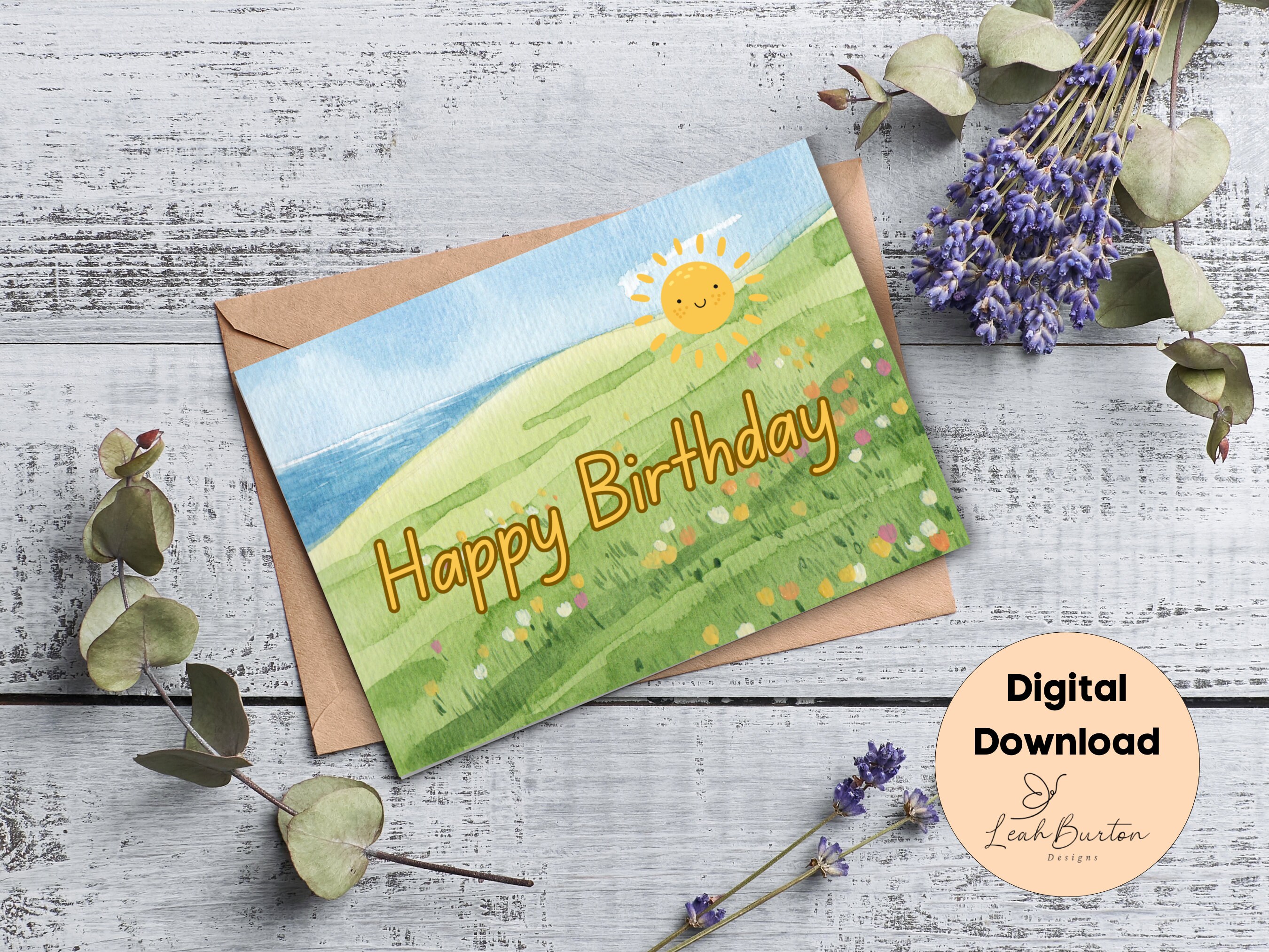 Printable Birthday Card, Folded Landscape Design, Digital Download With ...