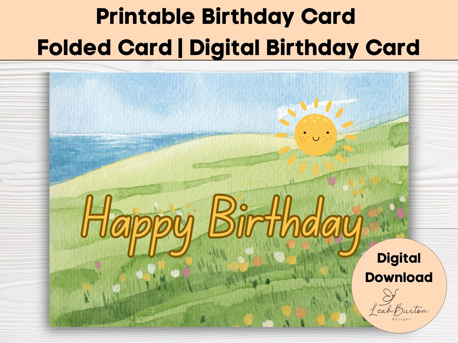 Printable Birthday Card, Folded Landscape Design, Digital Download With ...