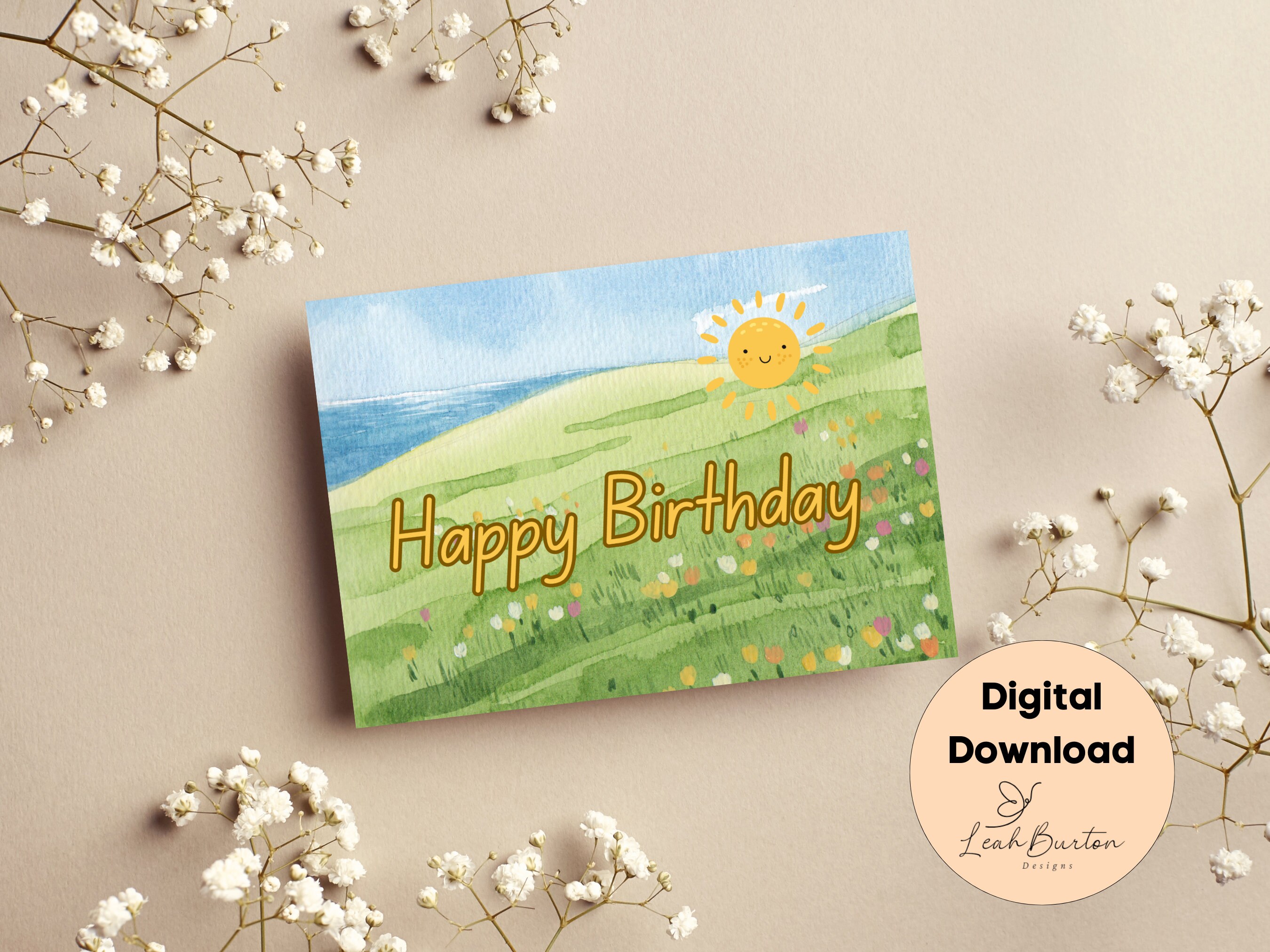 Printable Birthday Card, Folded Landscape Design, Digital Download With ...