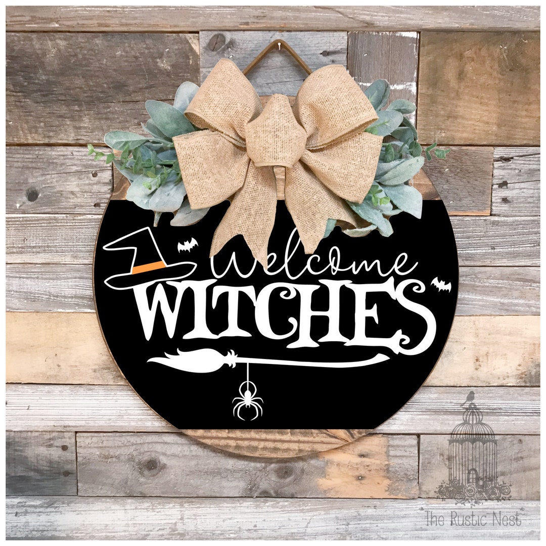 Halloween Front Door Sign Welcome Witches Front Door Sign Wreath Sign ...