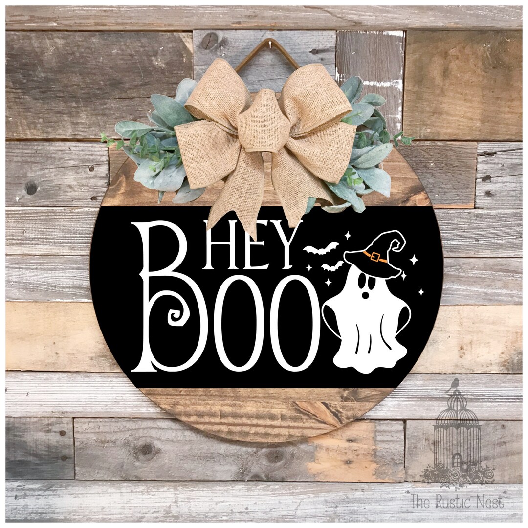 Halloween Front Door Sign Hey Boo Front Door Sign Hey Boo Sign Wreath ...