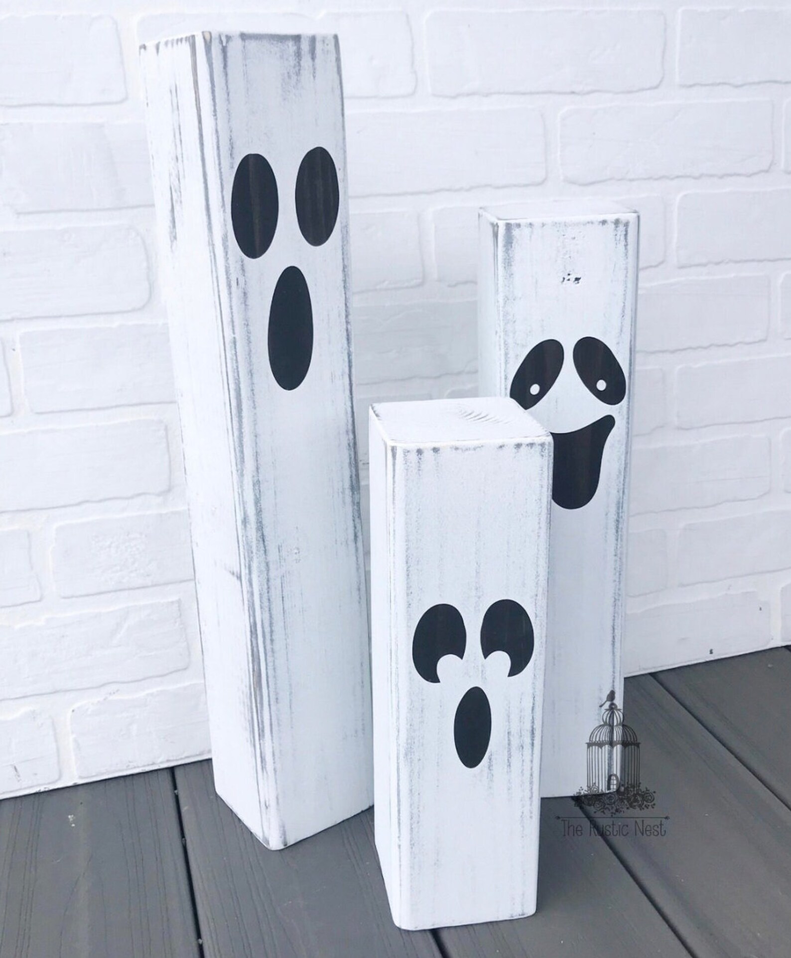 Halloween Ghost Porch Blocks: Distressed Wood Halloween Decor - Etsy