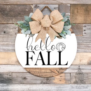 PAINTED Fall Front Door Sign Hello Fall Door Sign Fall Door Hanger ...