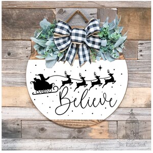 PAINTED Believe Door Sign | Christmas Door Hanger | Round Sign | Front ...