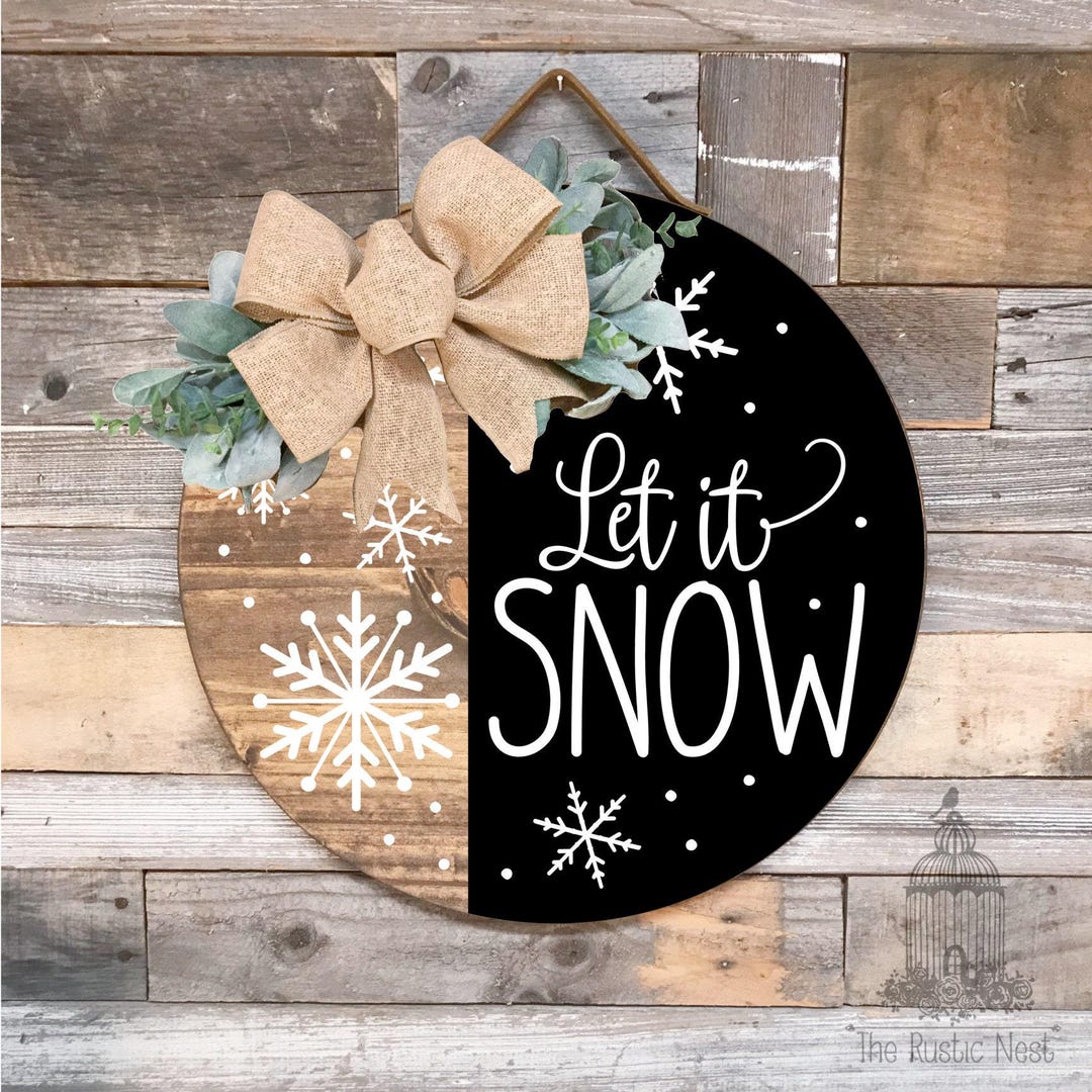 PAINTED Let It Snow Front Door Sign Winter Door Sign Round Winter Door ...