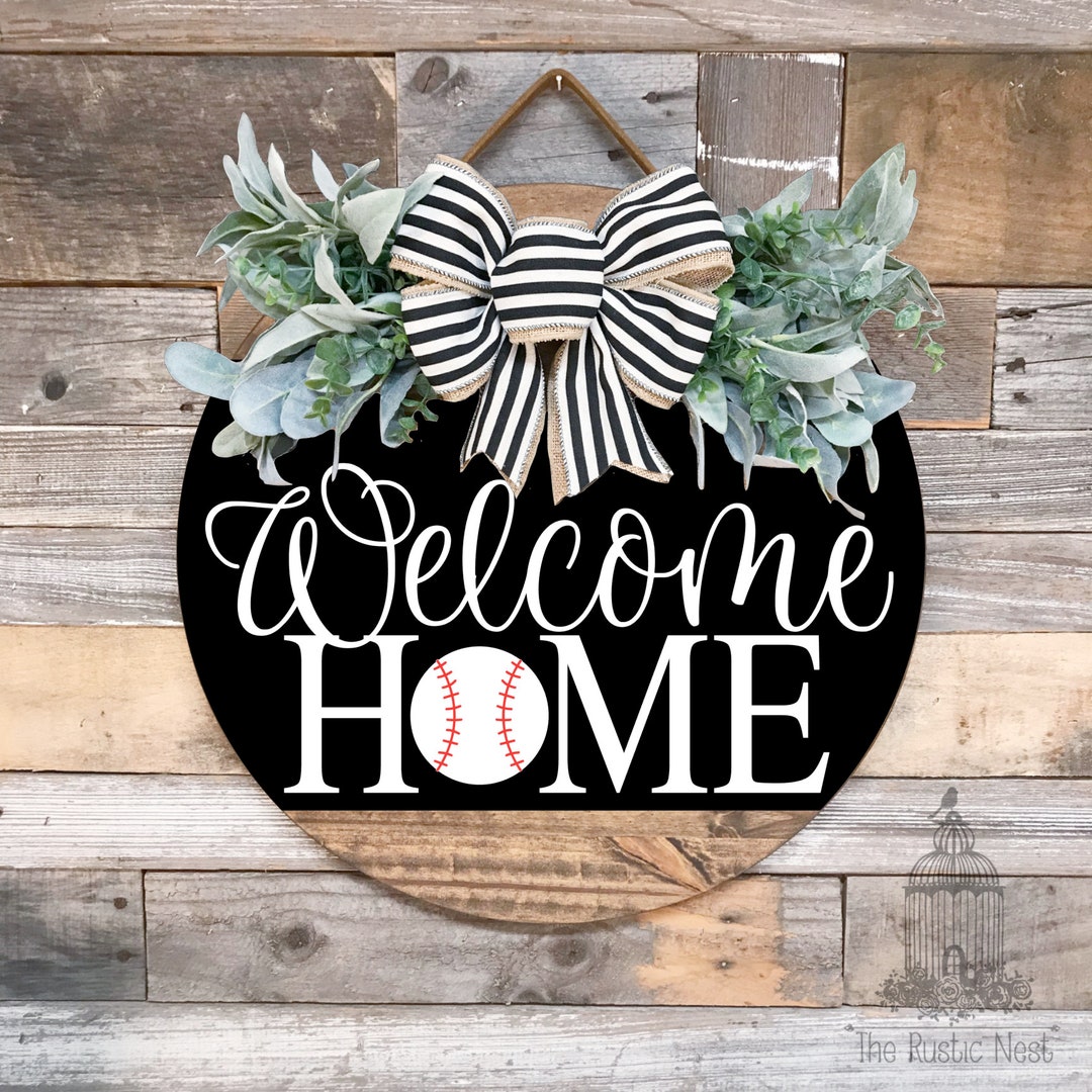 PAINTED Front Door Sign Welcome HOME Baseball Sign Baseball Front Door ...