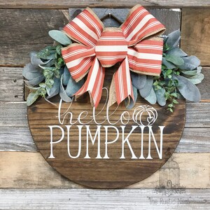 PAINTED Fall Front Door Sign Hello Pumpkin Door Sign Fall - Etsy