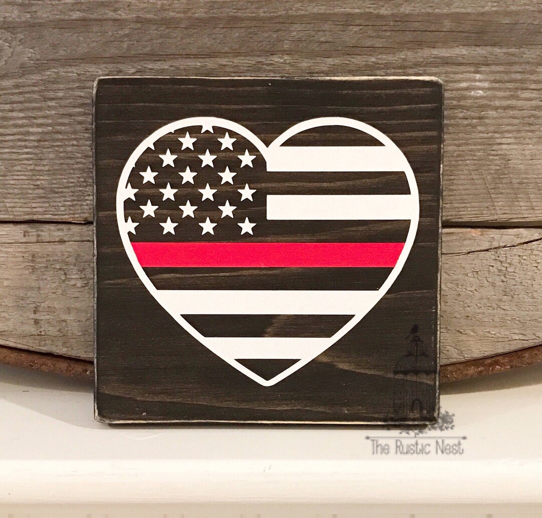 Thin Red Line Heart Sign | Thin Red Line Wood Sign | Thin Red Line Sign ...