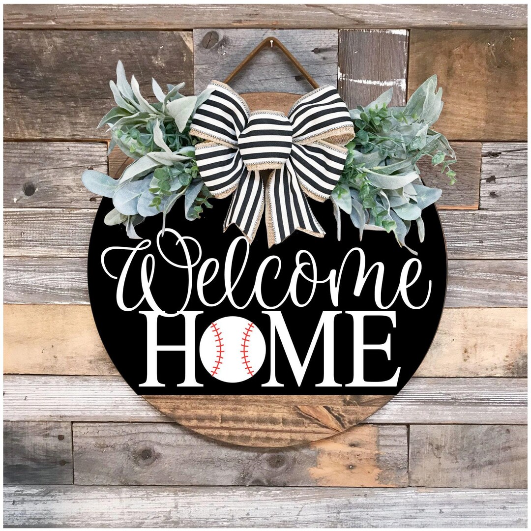 PAINTED Front Door Sign | Welcome HOME Baseball Sign | Baseball Sign ...