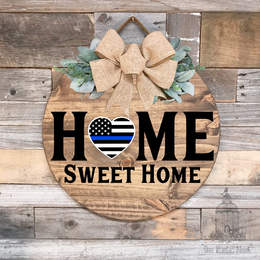 PAINTED Front Door Sign Thin Blue Line Front Door Sign Thin Blue Line ...