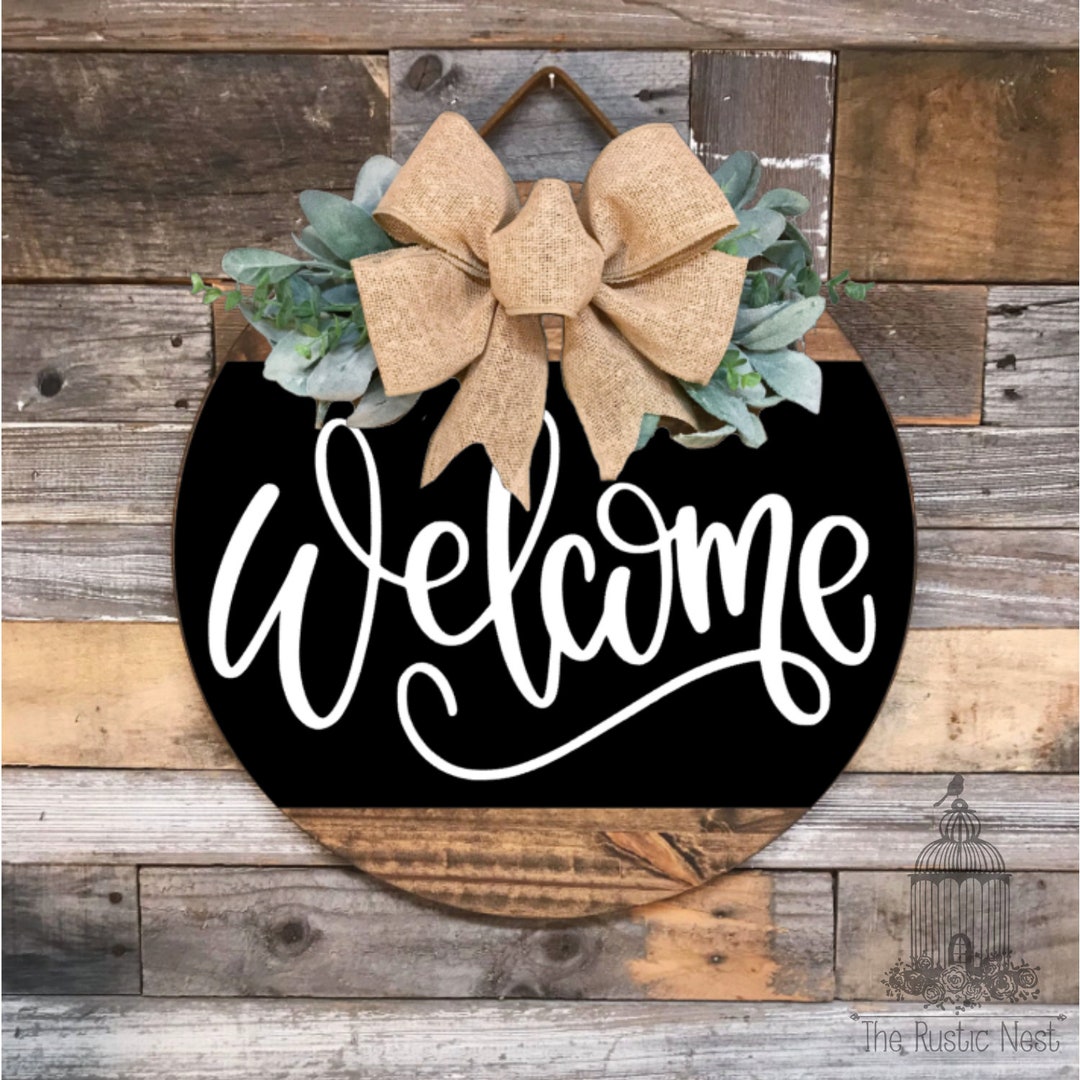 PAINTED Front Door Sign Welcome Front Door Sign Welcome Door Hanger ...