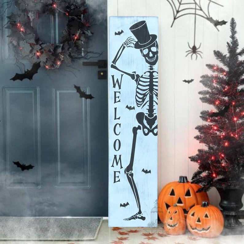 Skeleton Porch Sign Happy Halloween Porch Sign Halloween - Etsy