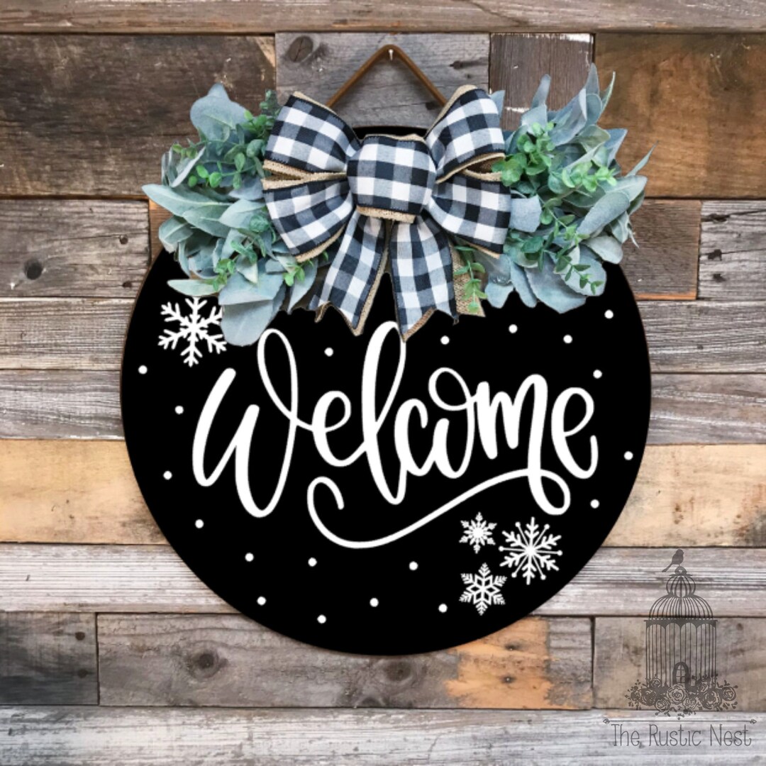 PAINTED Welcome Snowflake Door Sign Christmas Door Sign Round Winter ...