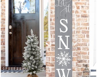 Snowman Porch Sign – Hand-painted Let It Snow 4-foot Winter Door Sign ...
