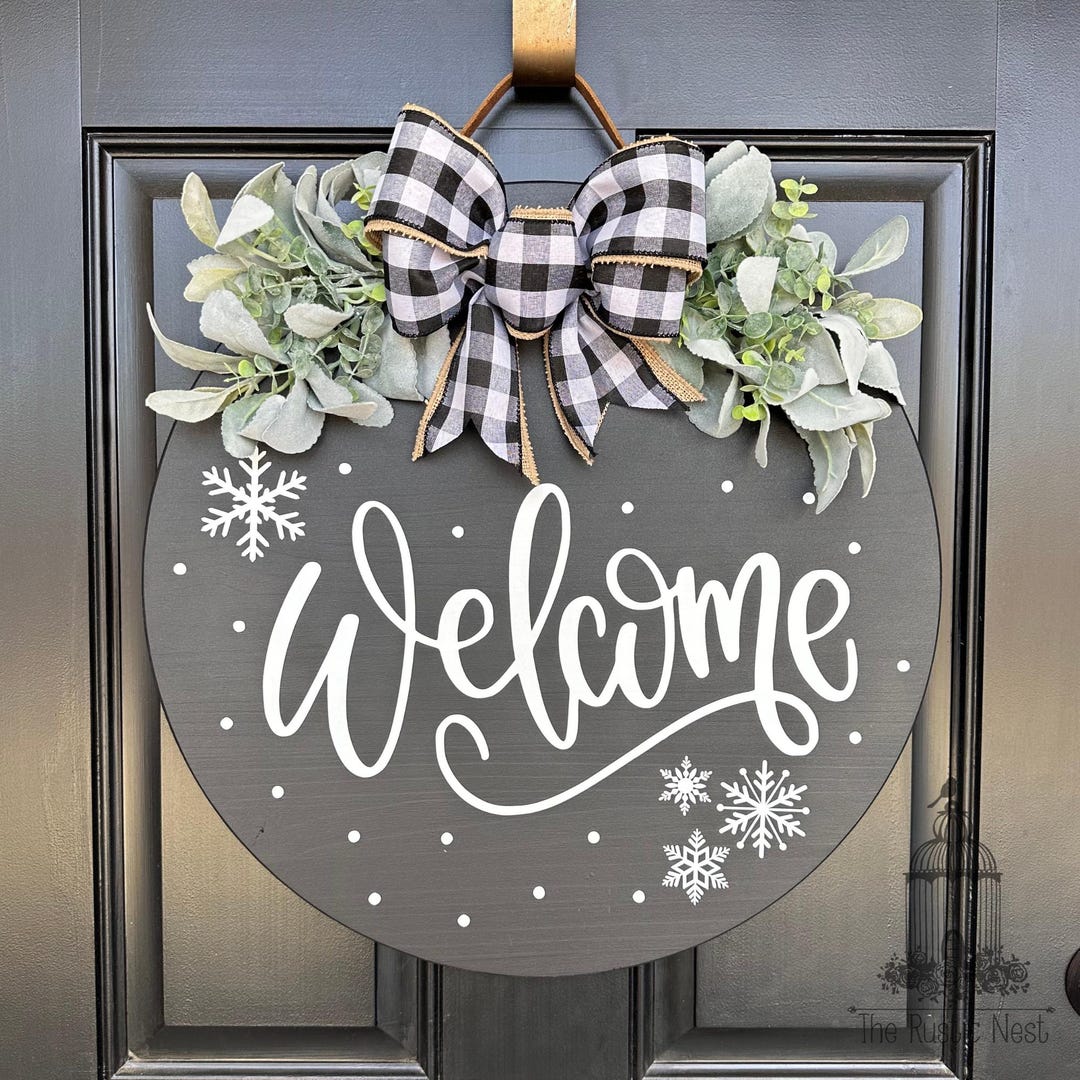 Painted Welcome Snowflake Door Sign: Winter Wreath - Etsy