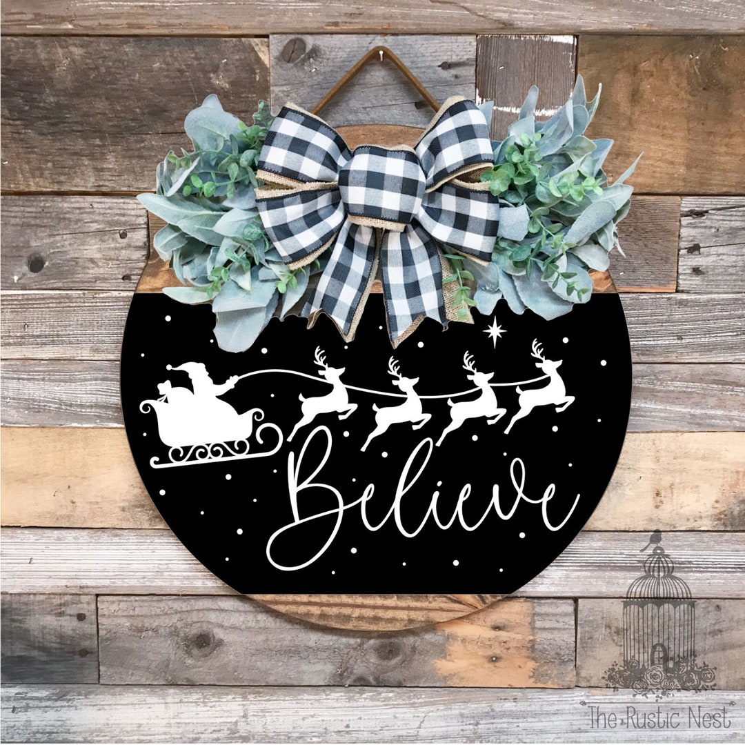 PAINTED Believe Door Sign | Christmas Door Hanger | Round Sign | Front ...