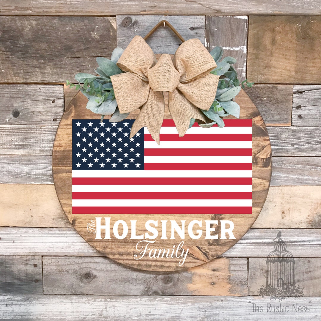 PAINTED Front Door Sign American Flag Door Sign Fourth of July Front ...