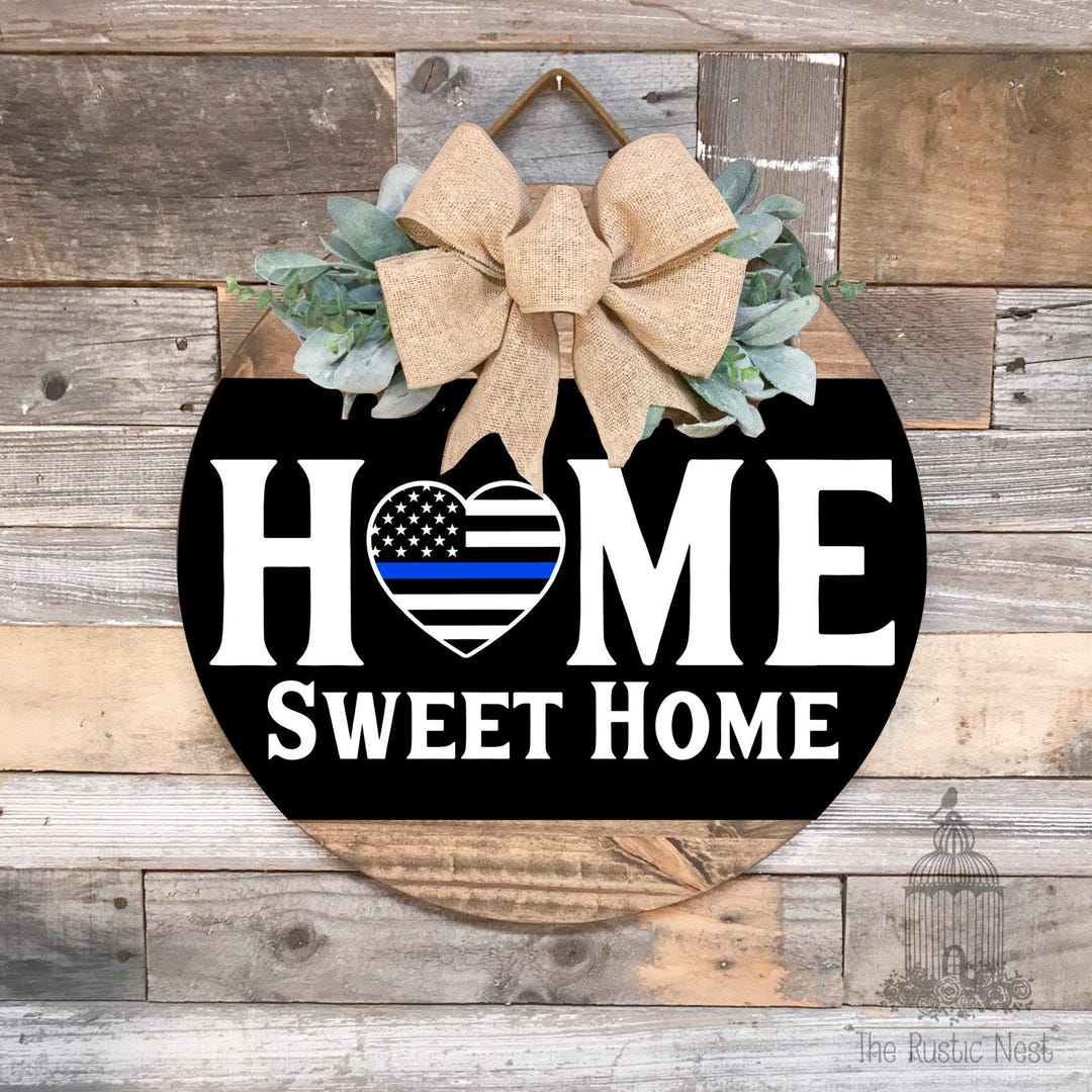 PAINTED Front Door Sign | Thin Blue Line Front Door Sign | Thin Blue ...