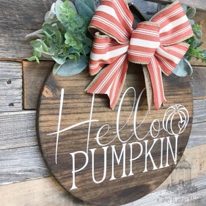 PAINTED Fall Front Door Sign Hello Pumpkin Door Sign Fall Door Hanger ...