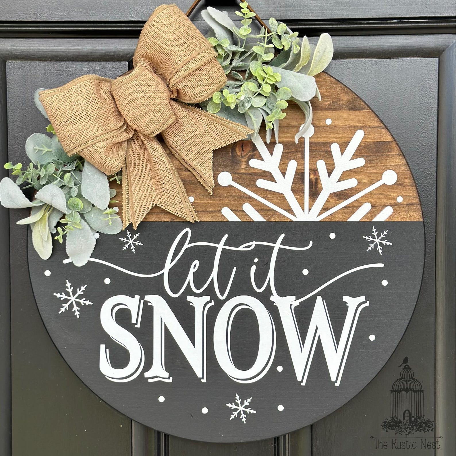 Painted 'let It Snow' Winter Door Sign: Round Snowflake Door Hanger - Etsy