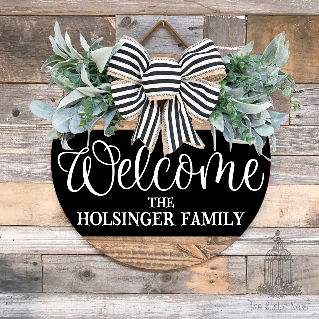 PAINTED Front Door Sign Personalized Welcome Front Door Sign Round ...