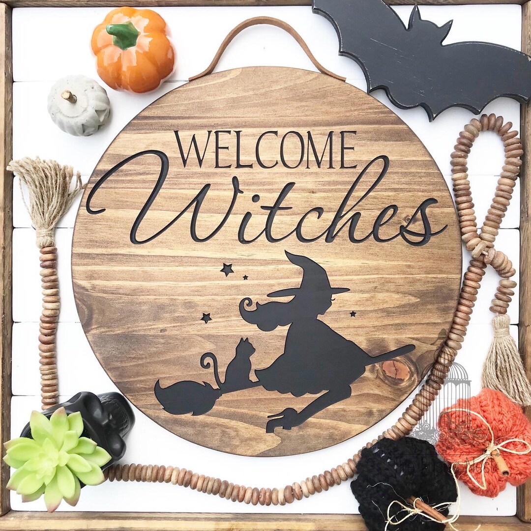 Halloween Front Door Sign | Engraved Halloween Sign | Welcome Witches ...