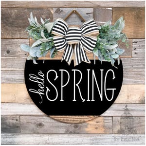 PAINTED Front Door Sign | Hello Spring Door Hanger | Round Door Hanger ...