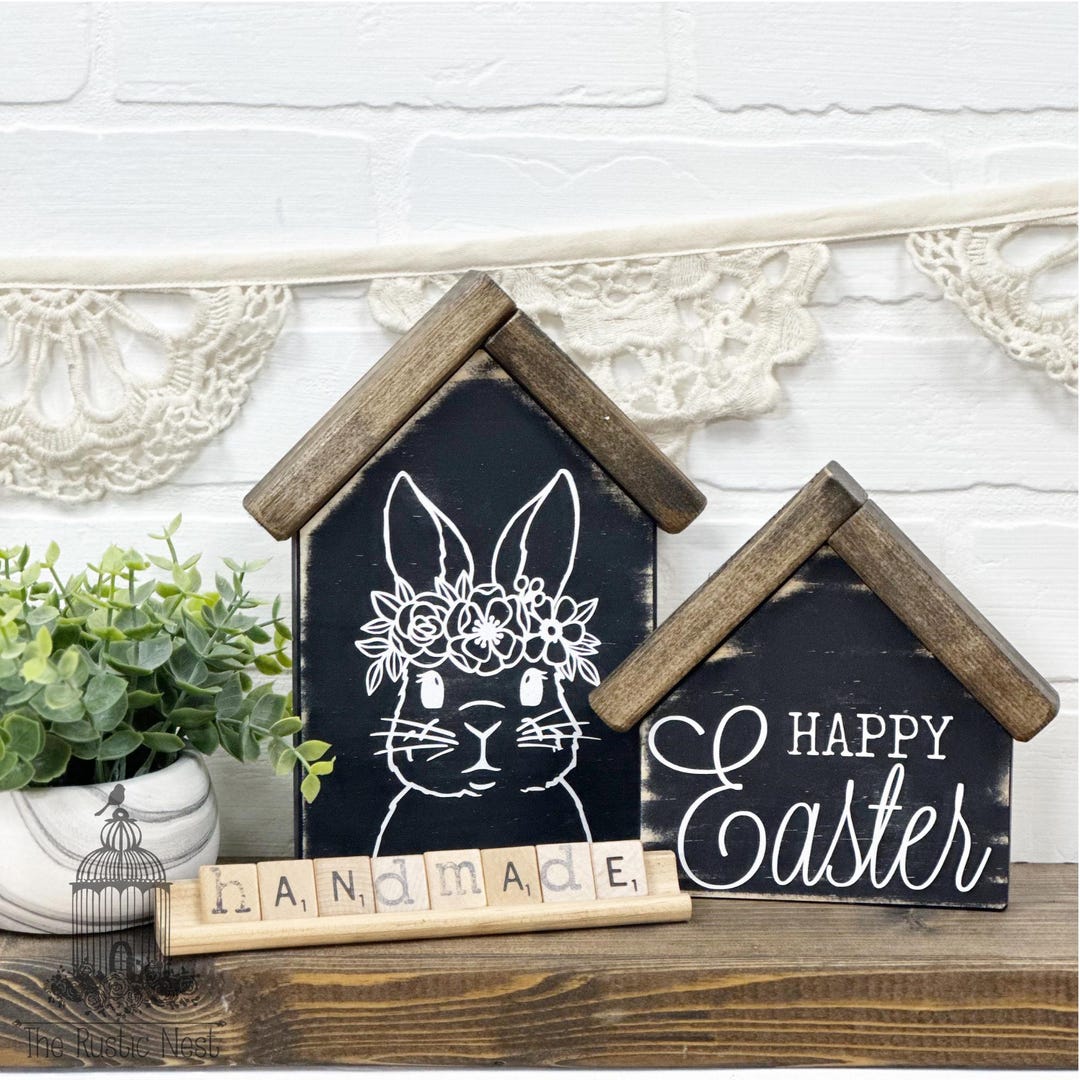 Happy Easter Mini House Set | Shelf Sitter | House Wood Sign | Mini ...