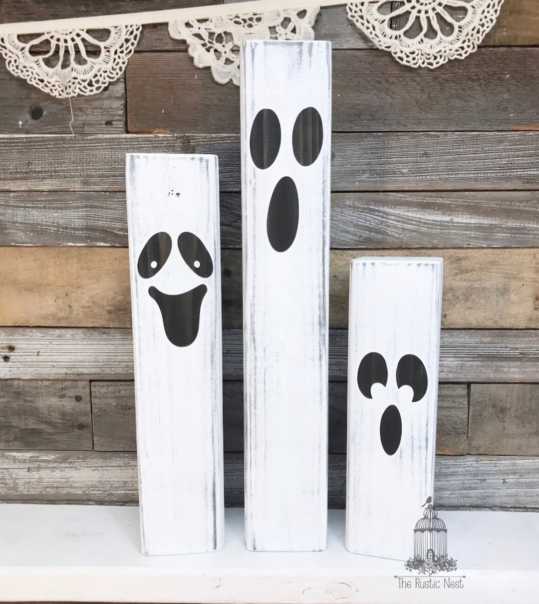 Halloween Ghost Porch Blocks: Distressed Wood Halloween Decor - Etsy