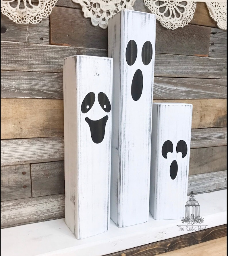 Halloween Ghost Porch Blocks: Distressed Wood Halloween Decor - Etsy