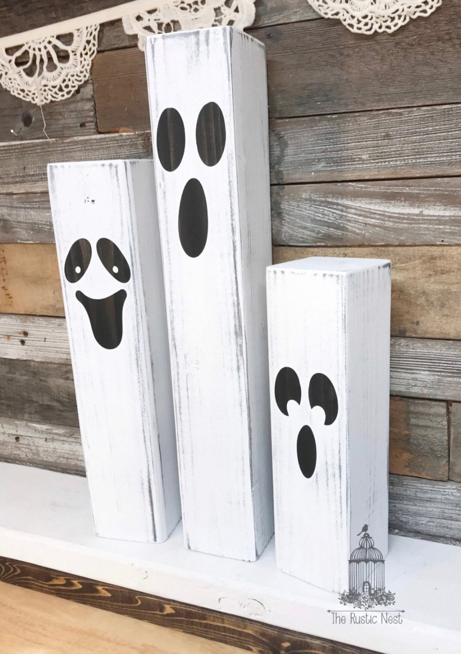 Halloween Ghost Porch Blocks: Distressed Wood Halloween Decor - Etsy