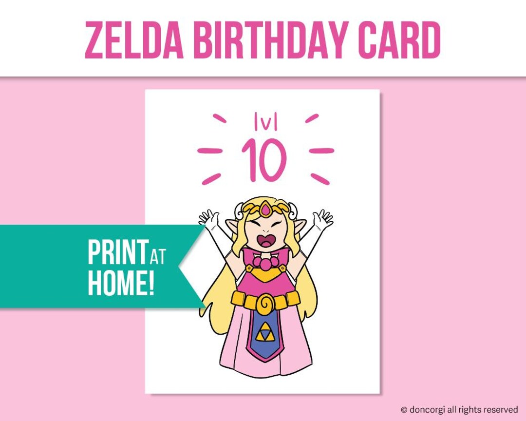 Zelda Level 10 Birthday Card | Printable Digital Download | Gamer 10th ...