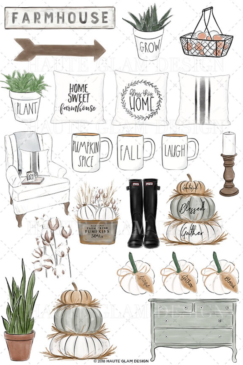 Farmhouse Harvest Clipart Autumn Fall Thanksgiving Farmhouse - Etsy UK
