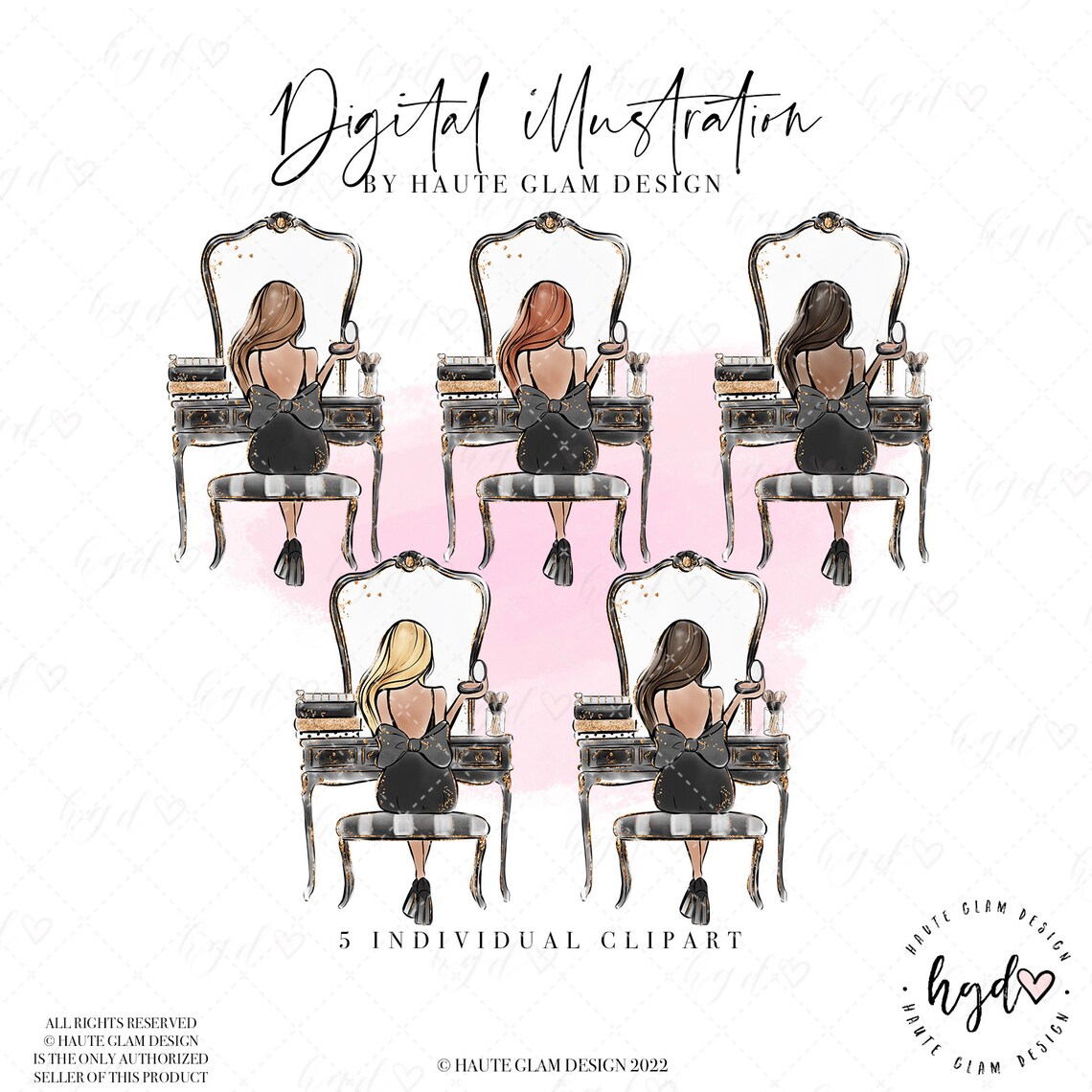 Fashion Illustrated Clipart Vanity Girl Girl Sitting at - Etsy