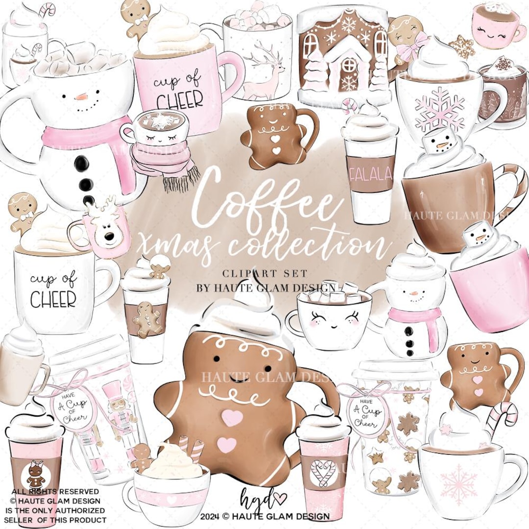 Christmas Coffee Clipart Set, Cute Coffees, Coffee Icons, Hand Drawn ...