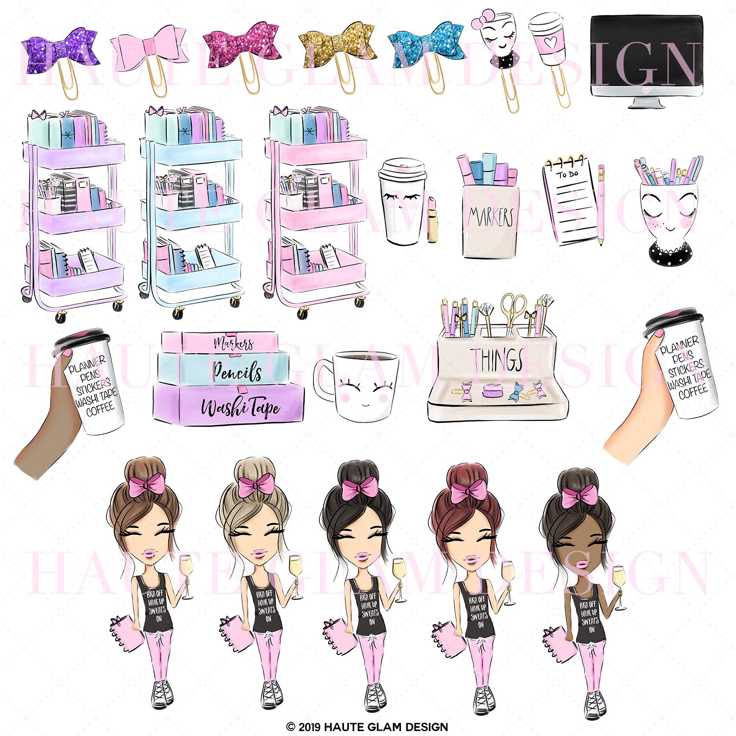 Planner Girl Digital Clipart Set Coffee and Planners Cute | Etsy