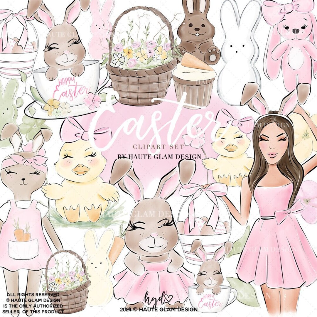 Easter Clipart Set, Spring, Easter Illustrations, Cute Bunny, Spring ...