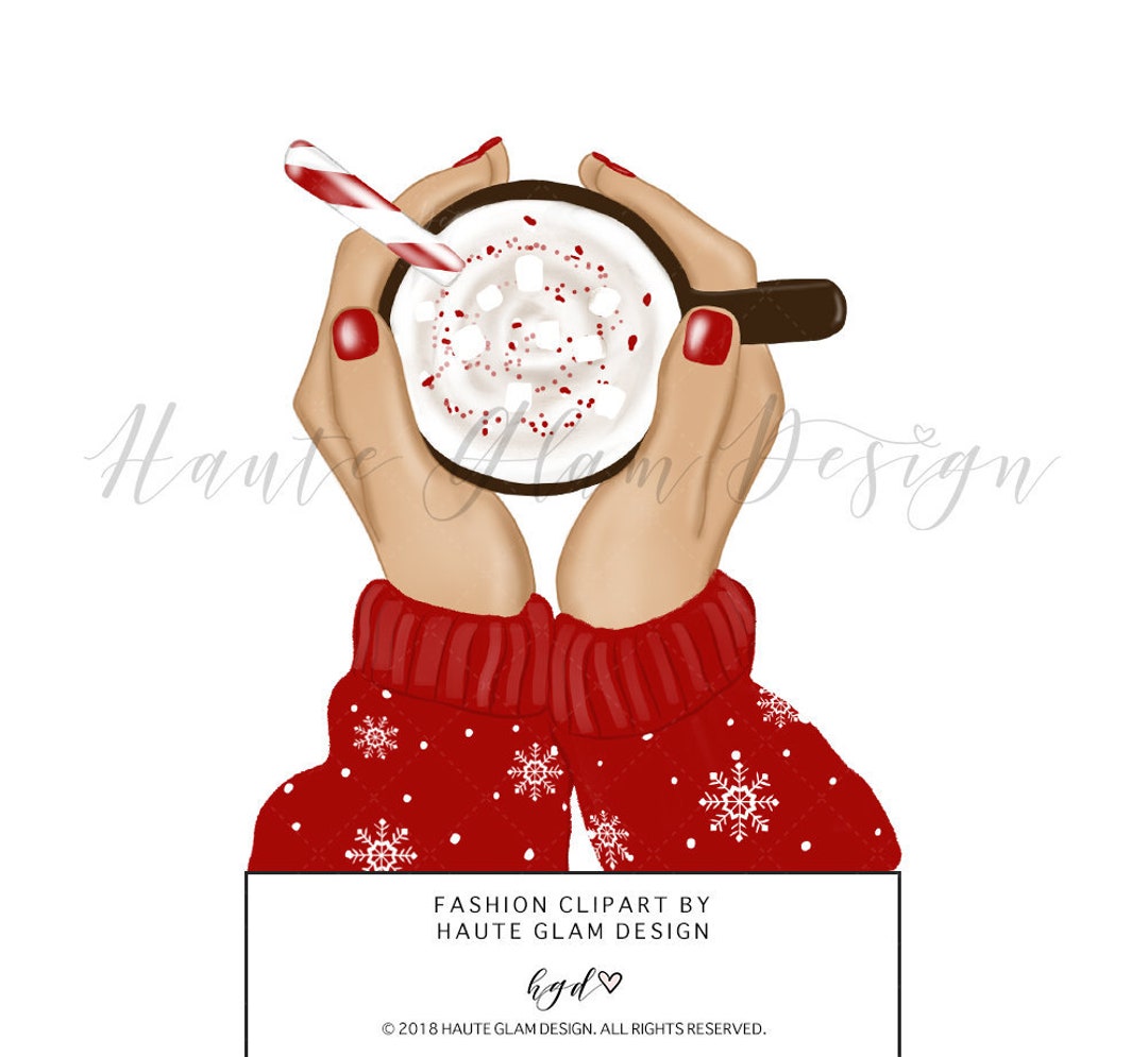Hot Cocoa Clipart, Winter Fashion Illustration, 2 Skin Tones, Hot ...