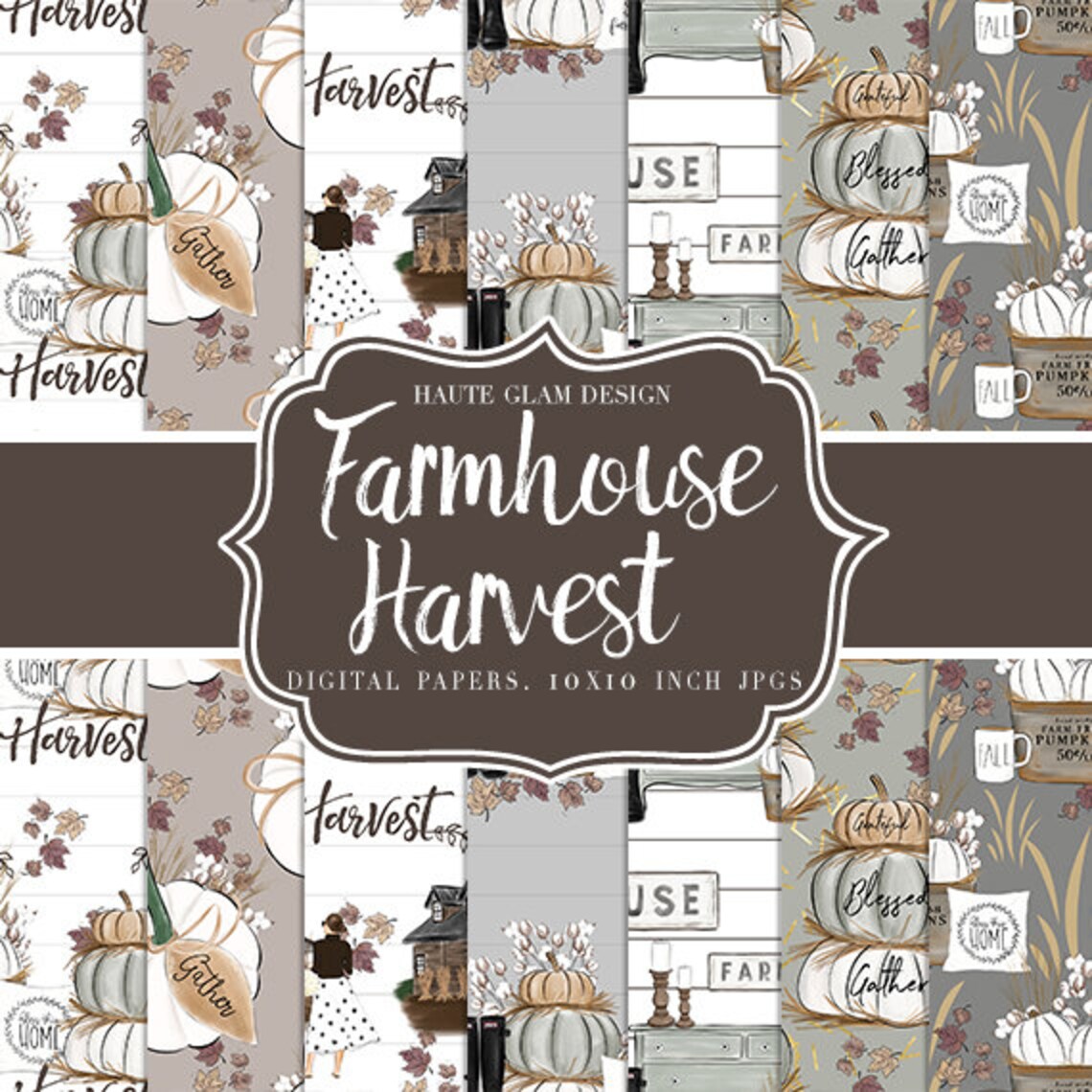 Farmhouse Harvest Digital Paper Set Fall Season Autumn - Etsy